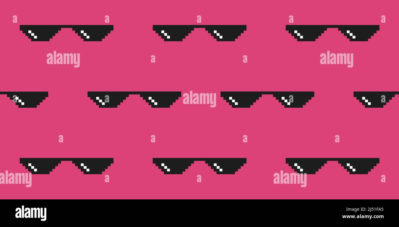 Meme pixel glasses on pink background. Seamless vector pattern Stock ...