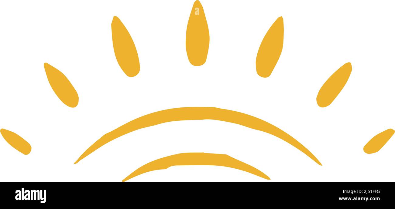 Cute minimalist sun arch shape and bright yellow beams childish hand ...