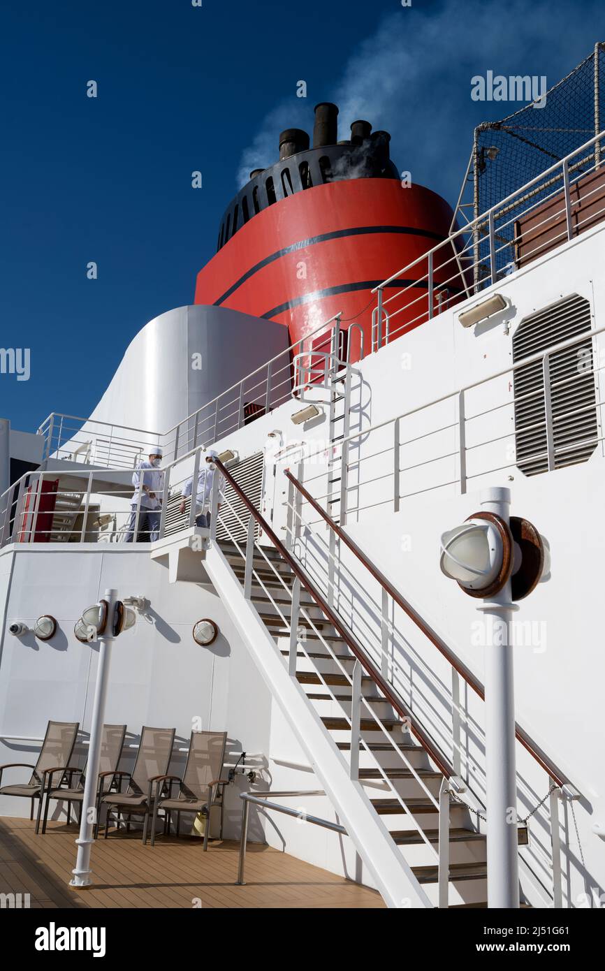 View from the promenade deck of Cunard's luxury cruise liner, the RMS ...
