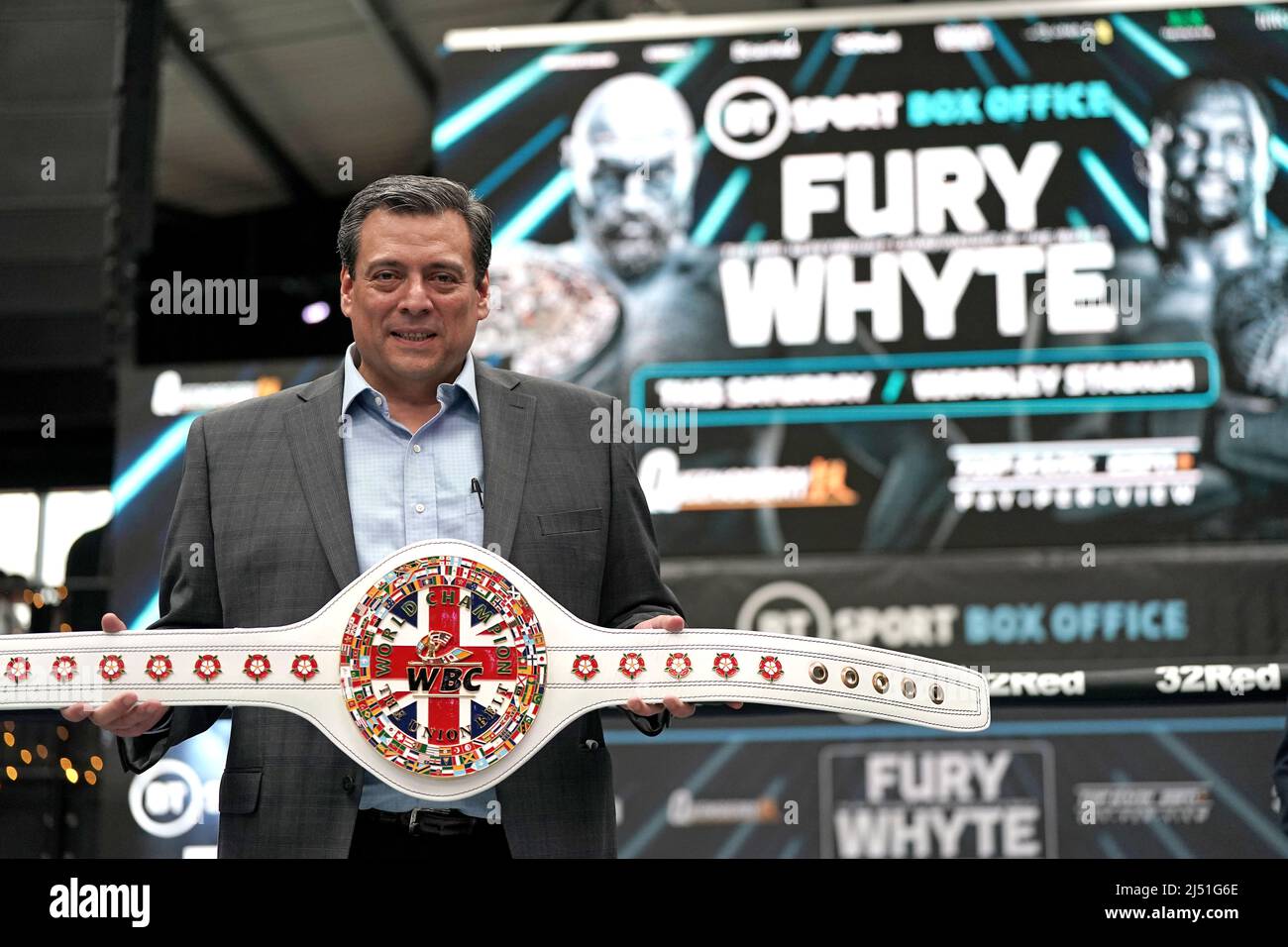 World Boxing Council president Mauricio Sulaiman holds up a specially ...