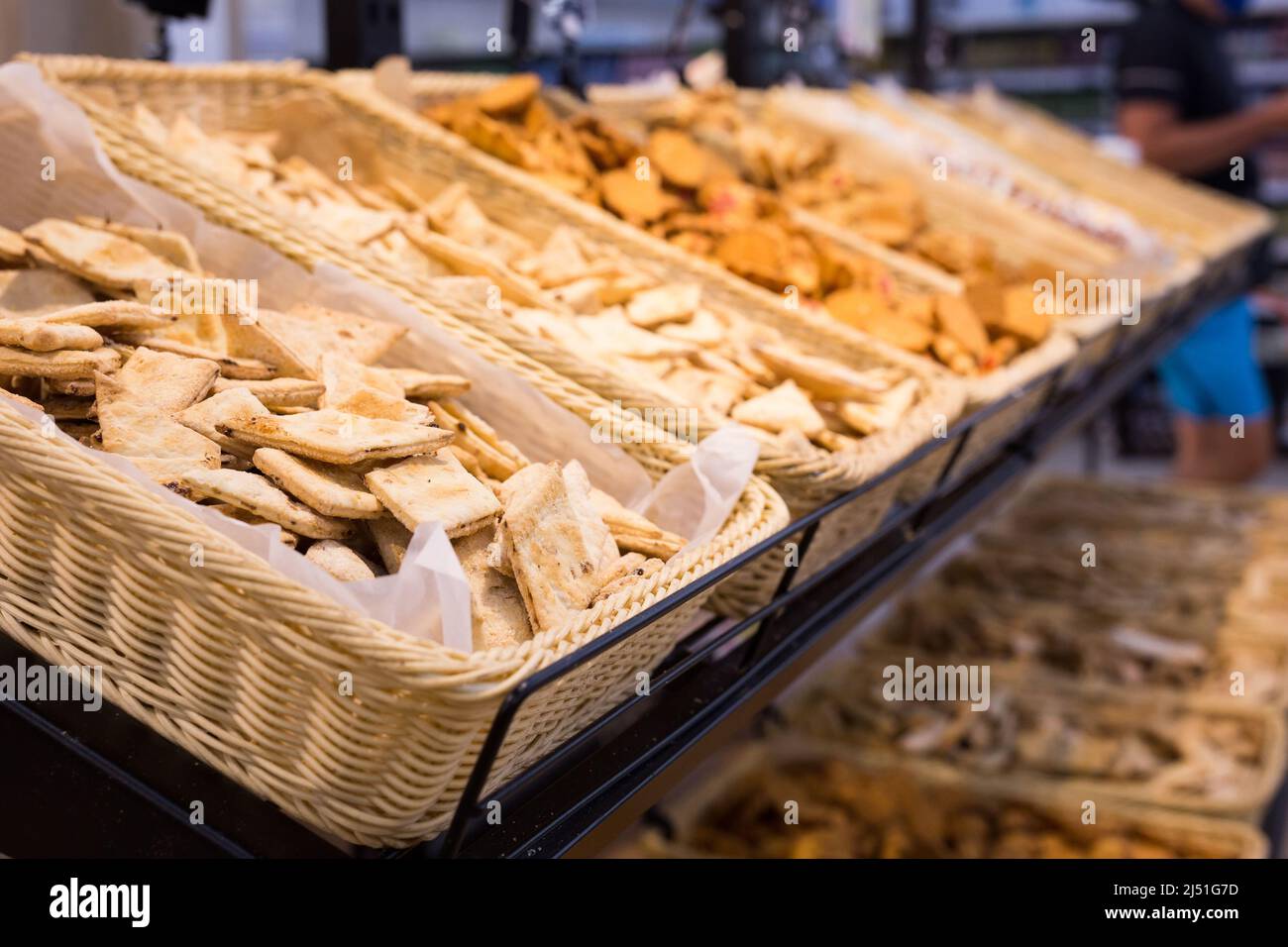 crispy cookies in wicker baskets on the counter Stock Photo - Alamy