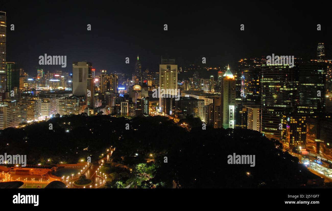 Kowloon, Hong Kong, China: View across Kowloon Park towards the Tsim Sha Tsui district of Hong ...