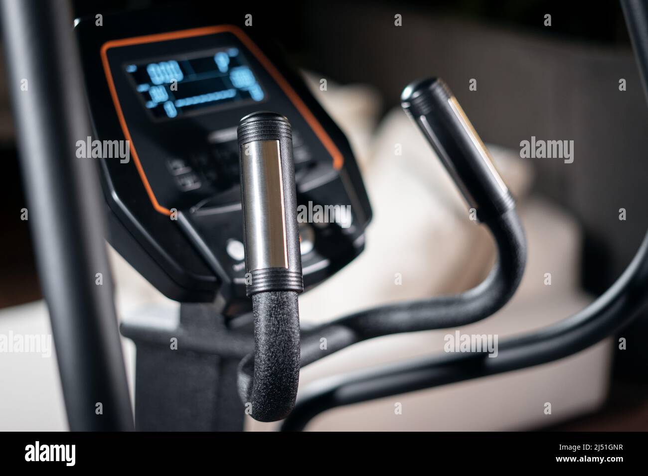 heart rate or pulsometer measure handle on elliptic machine with pulse ...