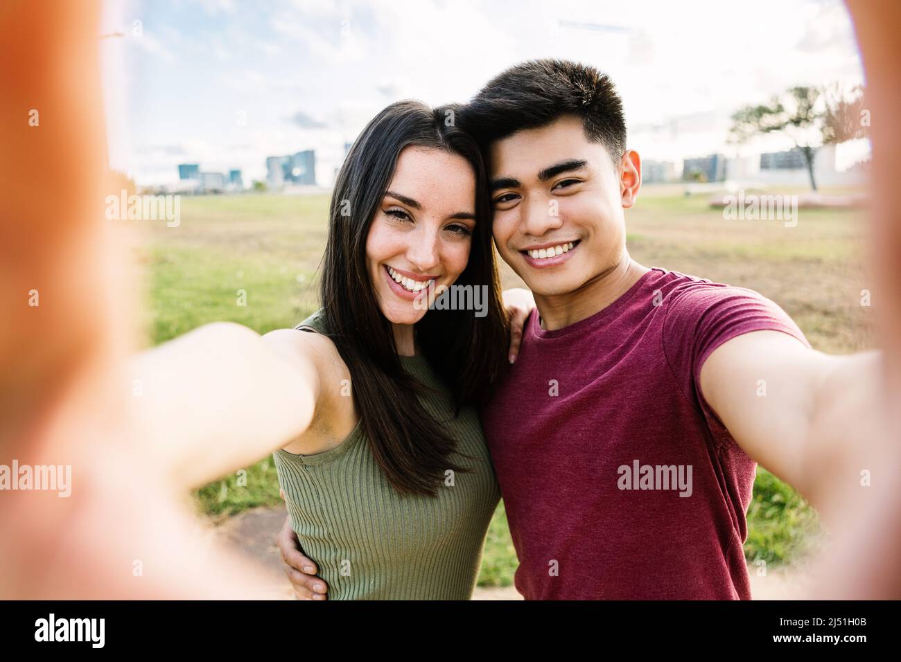 Two man woman friends selfie hi-res stock photography and images - Alamy