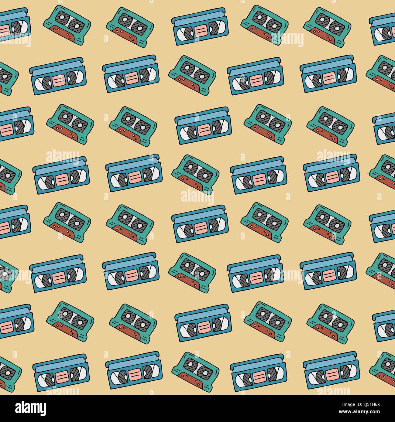 Retro pattern. VHS video and audio tapes. 90s style doodles seamless ...