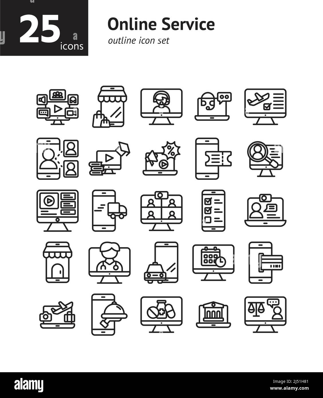 Online Service outline icon set. Vector and Illustration Stock Vector ...