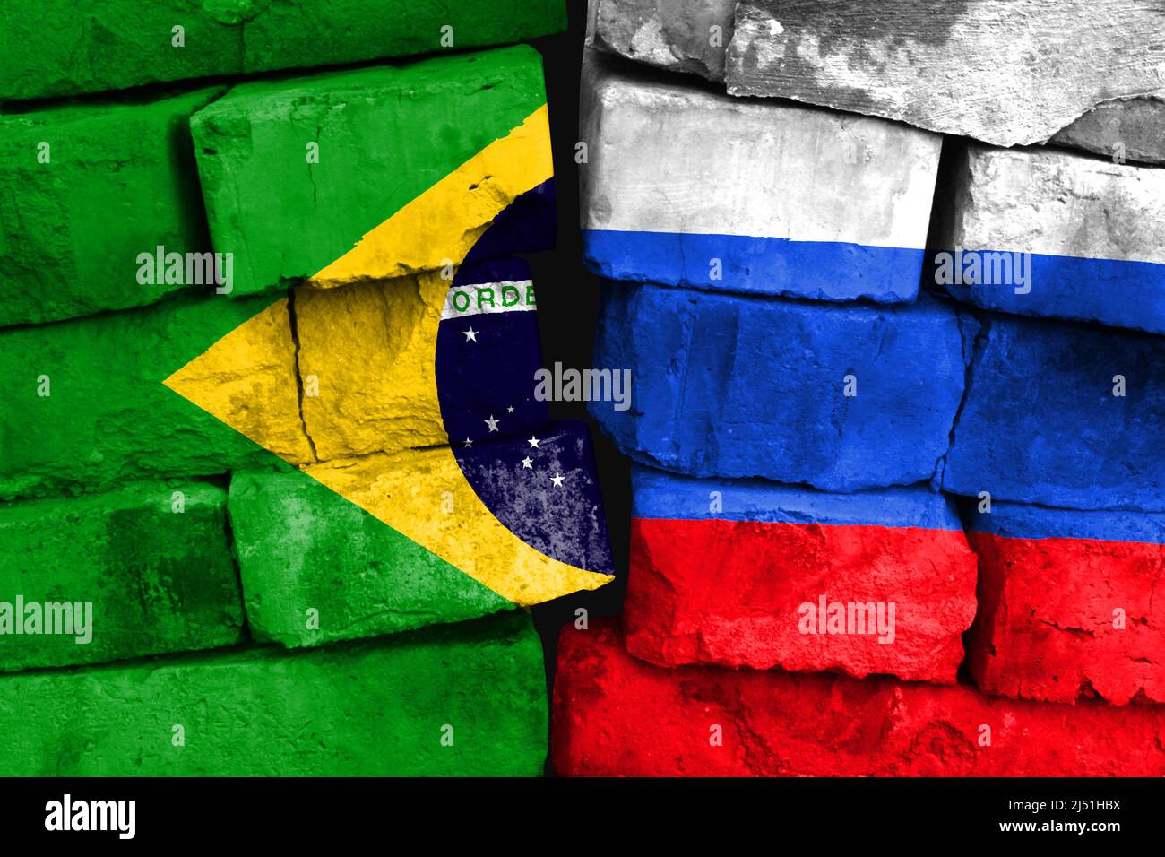 Concept of the relationship between Brazil and Russia with two painted ...