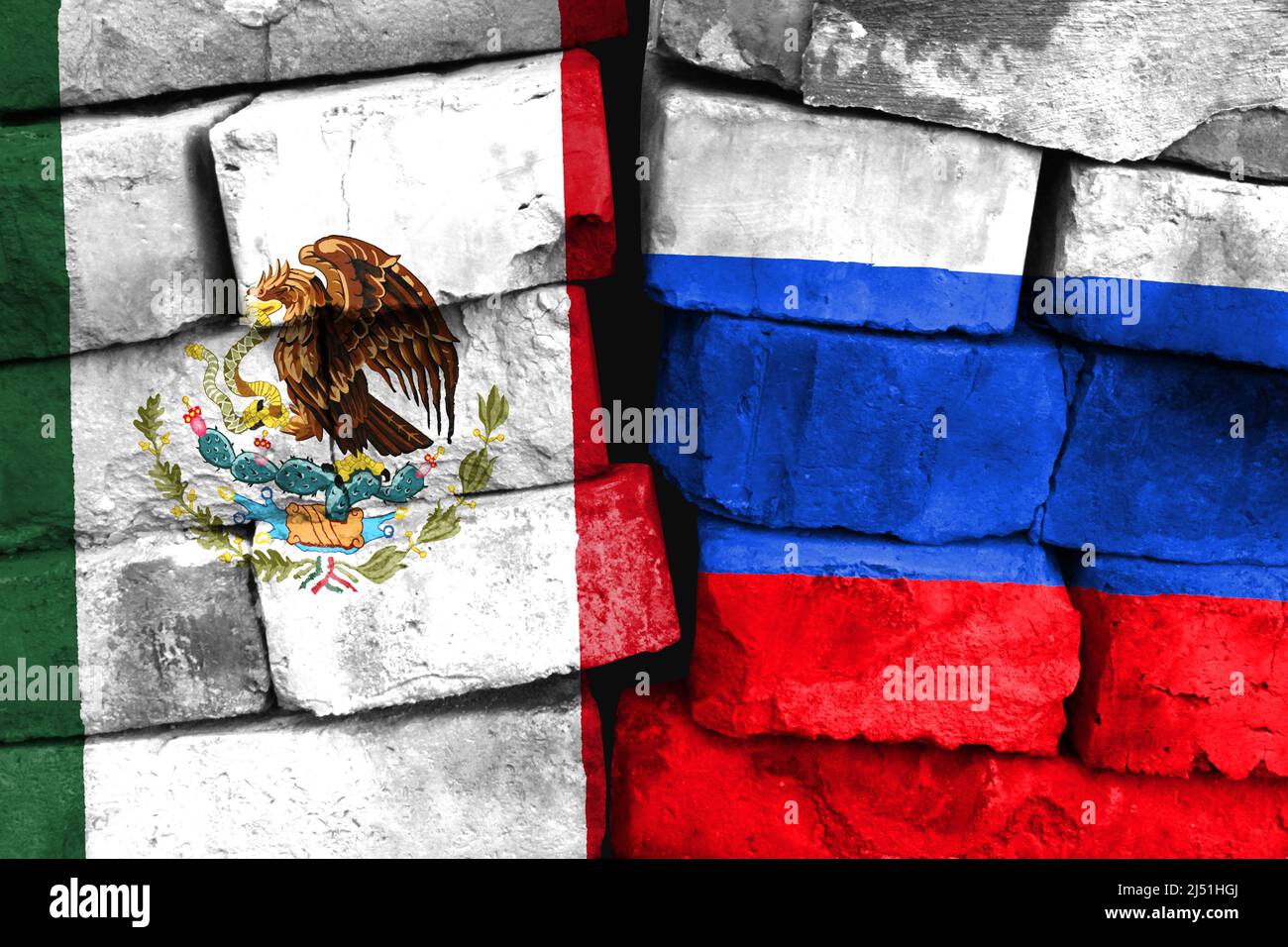 Concept of the relationship between Mexico and Russia with two painted ...