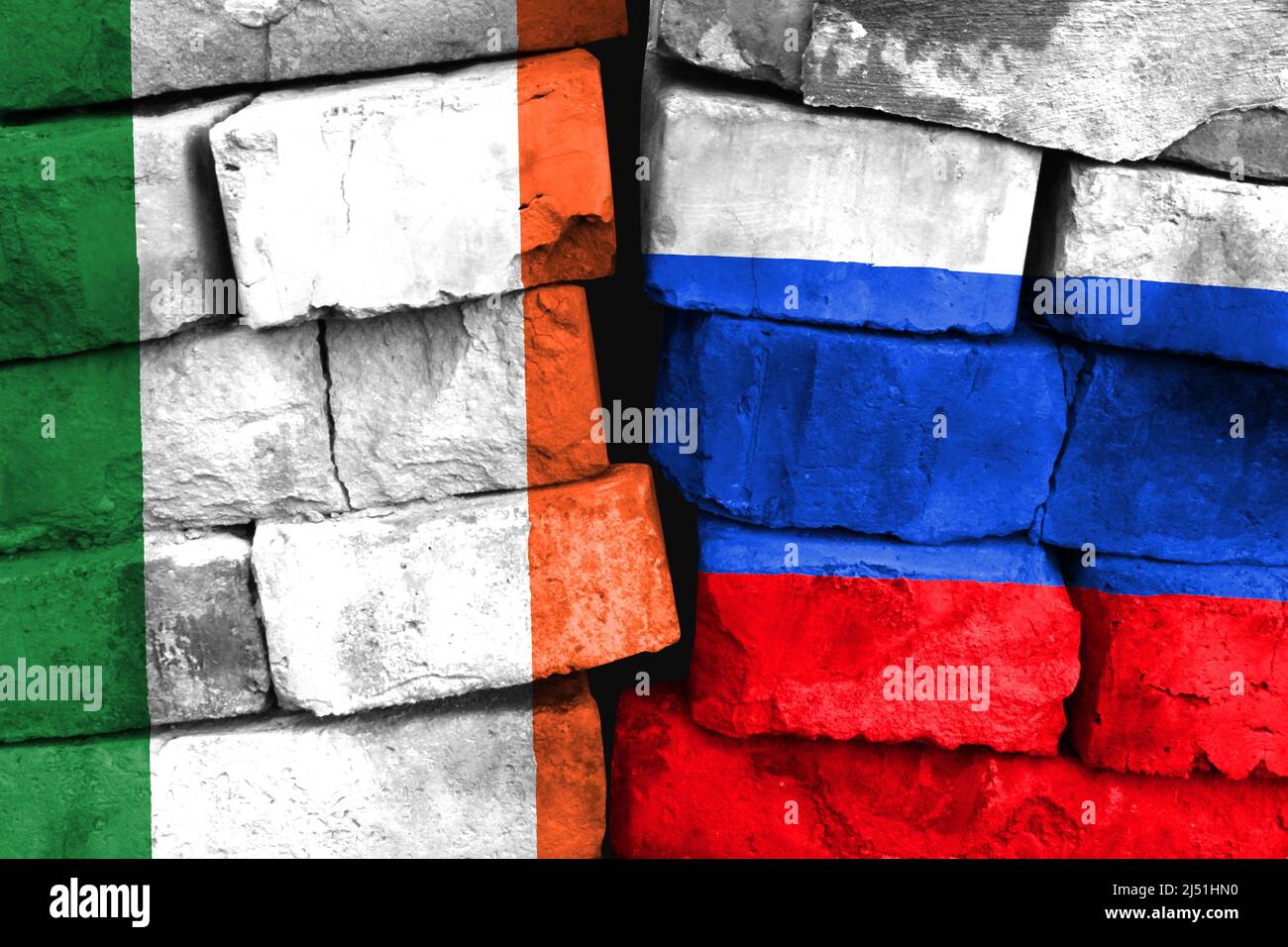 Concept of the relationship between Ireland and Russia with two painted ...