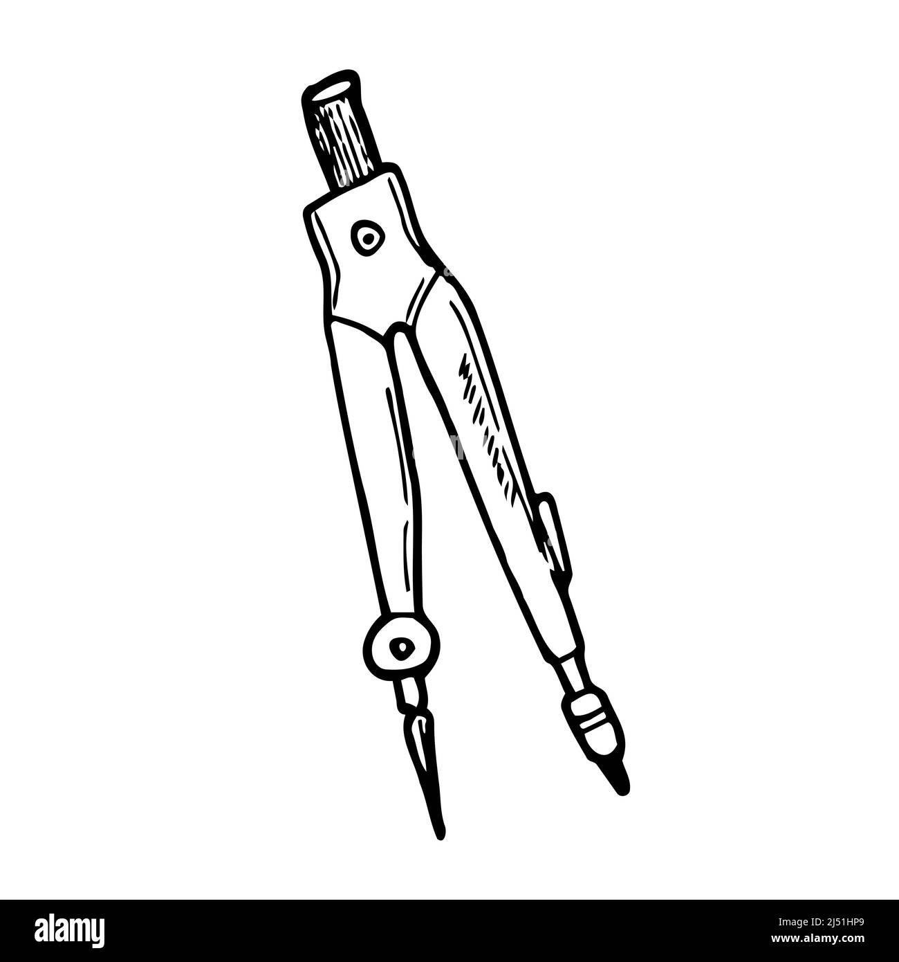 Technical compass hand drawn outline doodle icon. Opened compass with ...