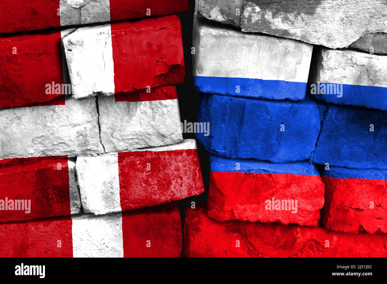 Concept of the relationship between Denmark and Russia with two painted ...