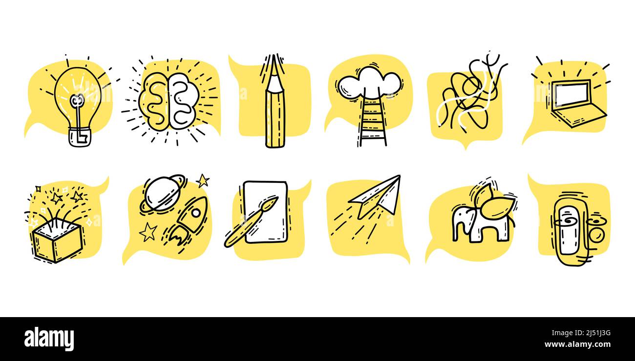 Set conceptual pictograms illustration creative symbol doodle style in ...