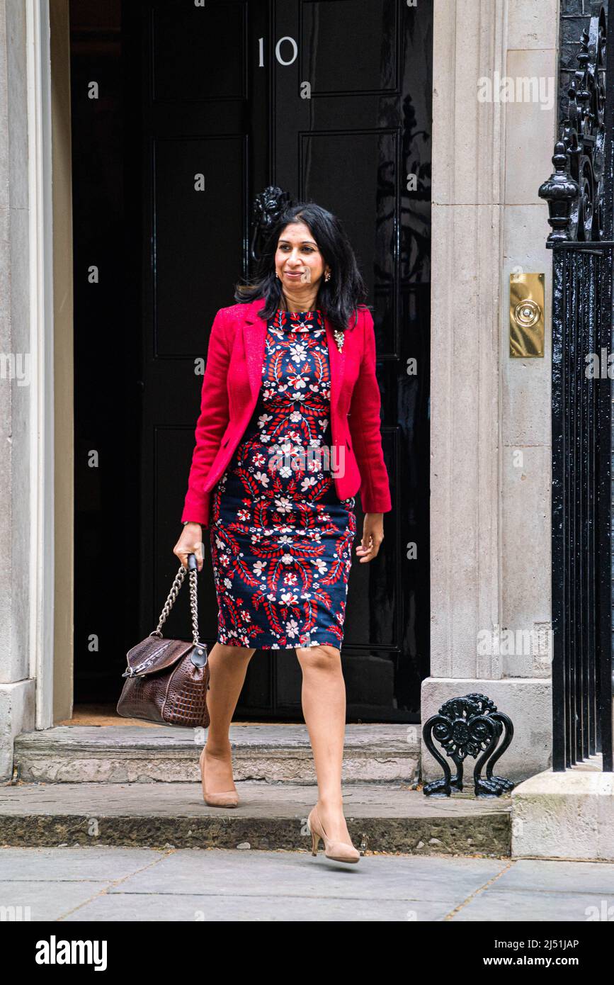 LONDON, UK. 19th Apr, 2022. Suella Braverman Attorney General leaves 10 ...