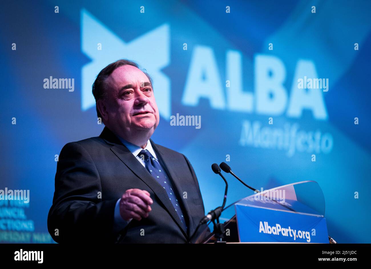 Alba leader Alex Salmond delivers a speech at the party's local ...