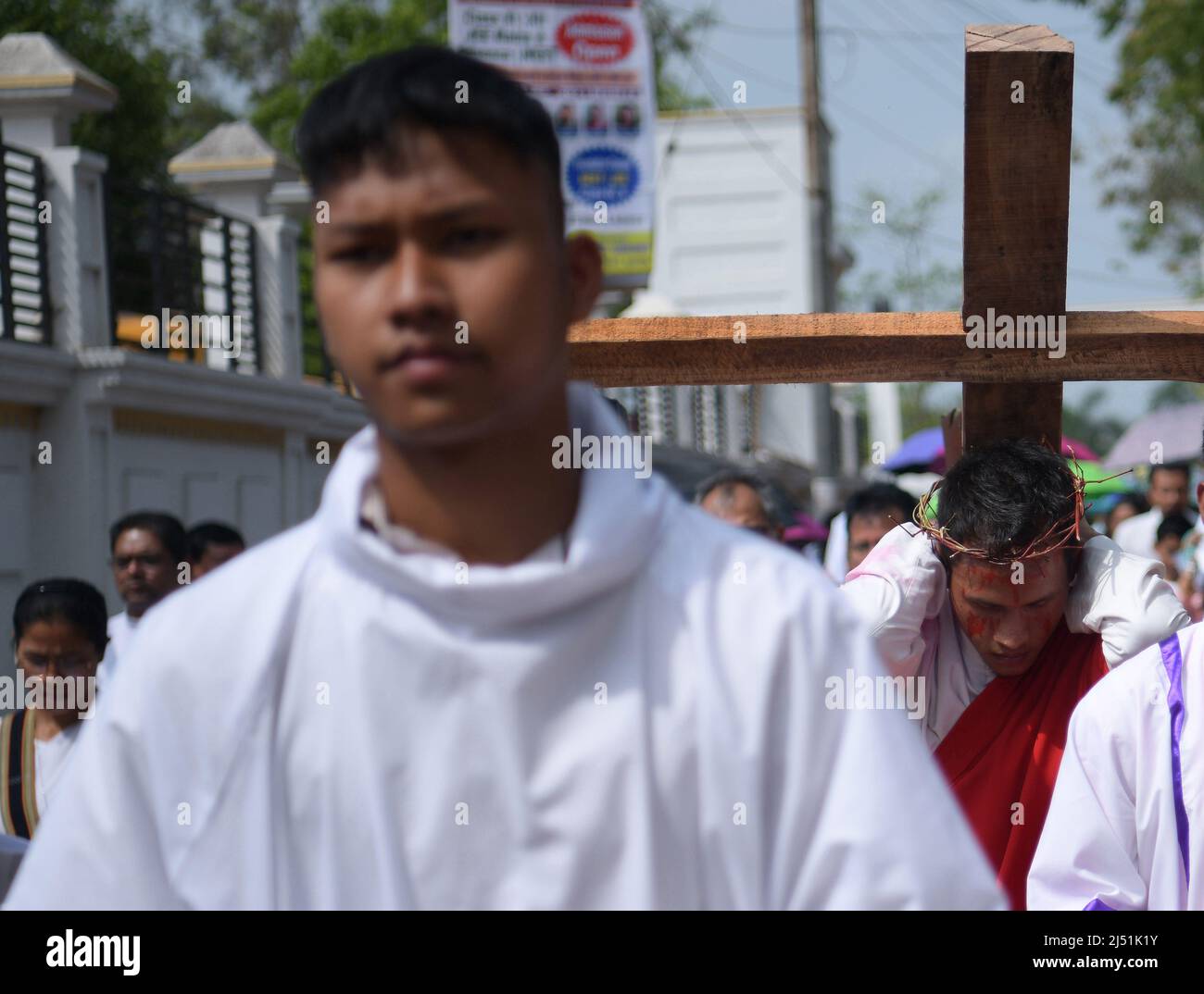 Christian devotees take part in the re-enactment of the crucifixion of ...