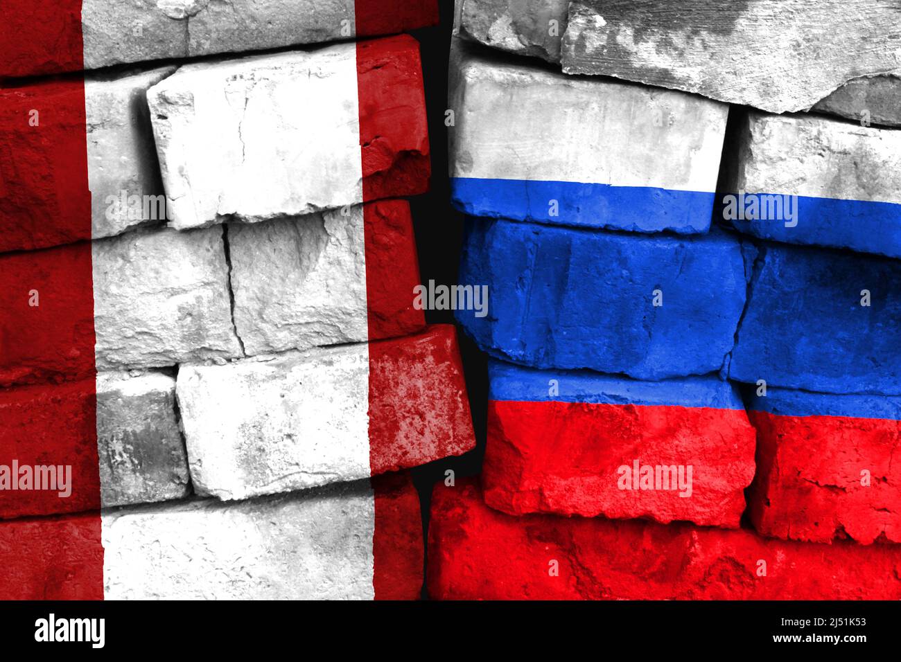 Concept of the relationship between Peru and Russia with two painted ...