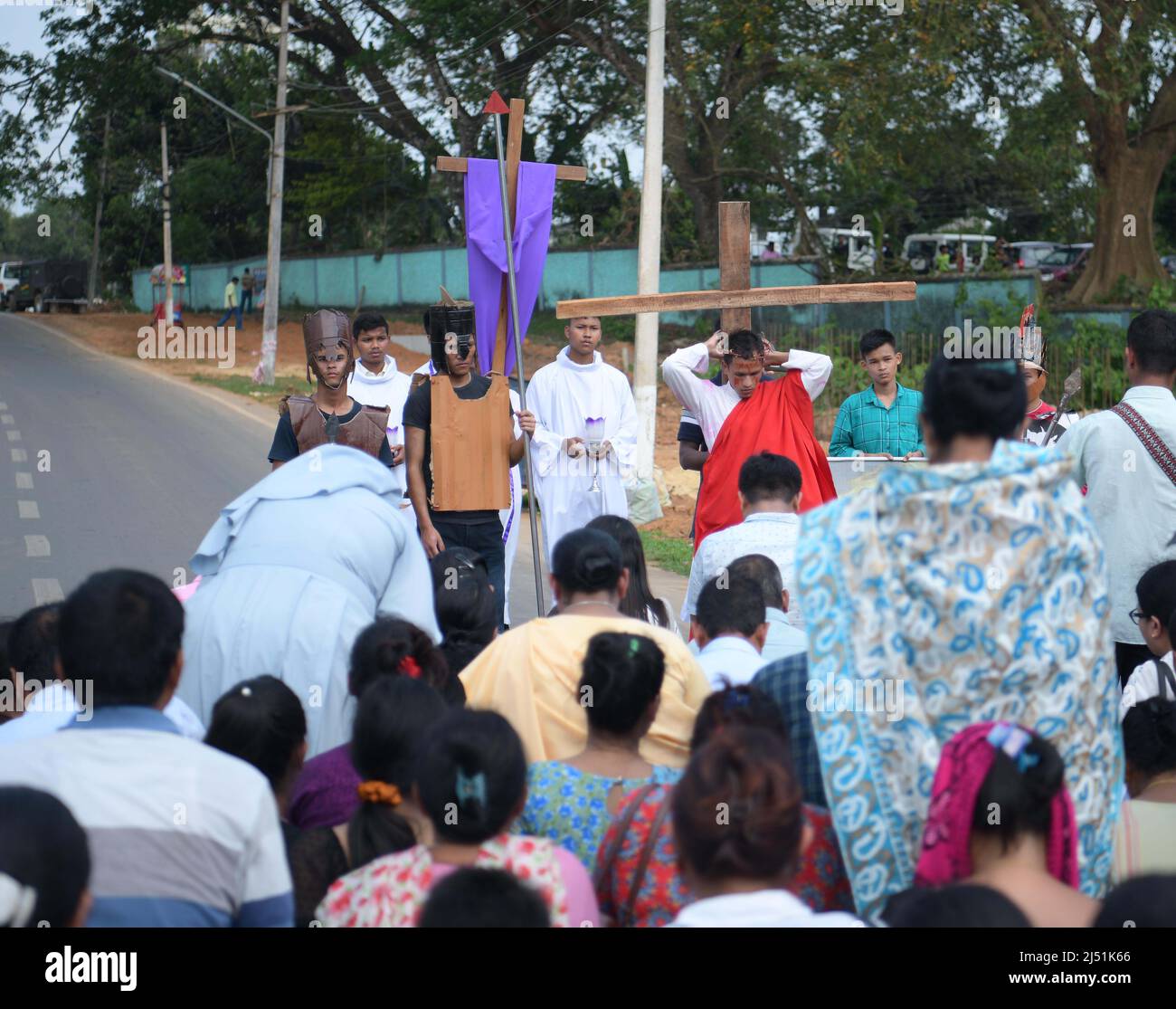Christian devotees take part in the re-enactment of the crucifixion of ...