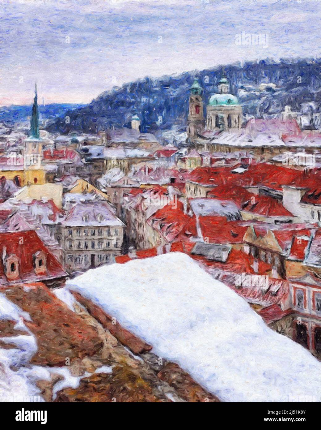 Real painting modern artistic artwork Prague Czechia drawing in oil ...