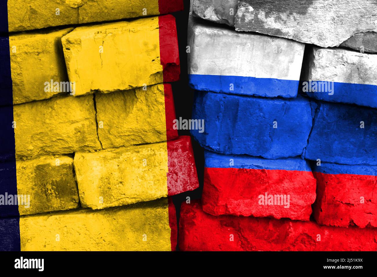 Concept of the relationship between Chad and Russia with two painted ...