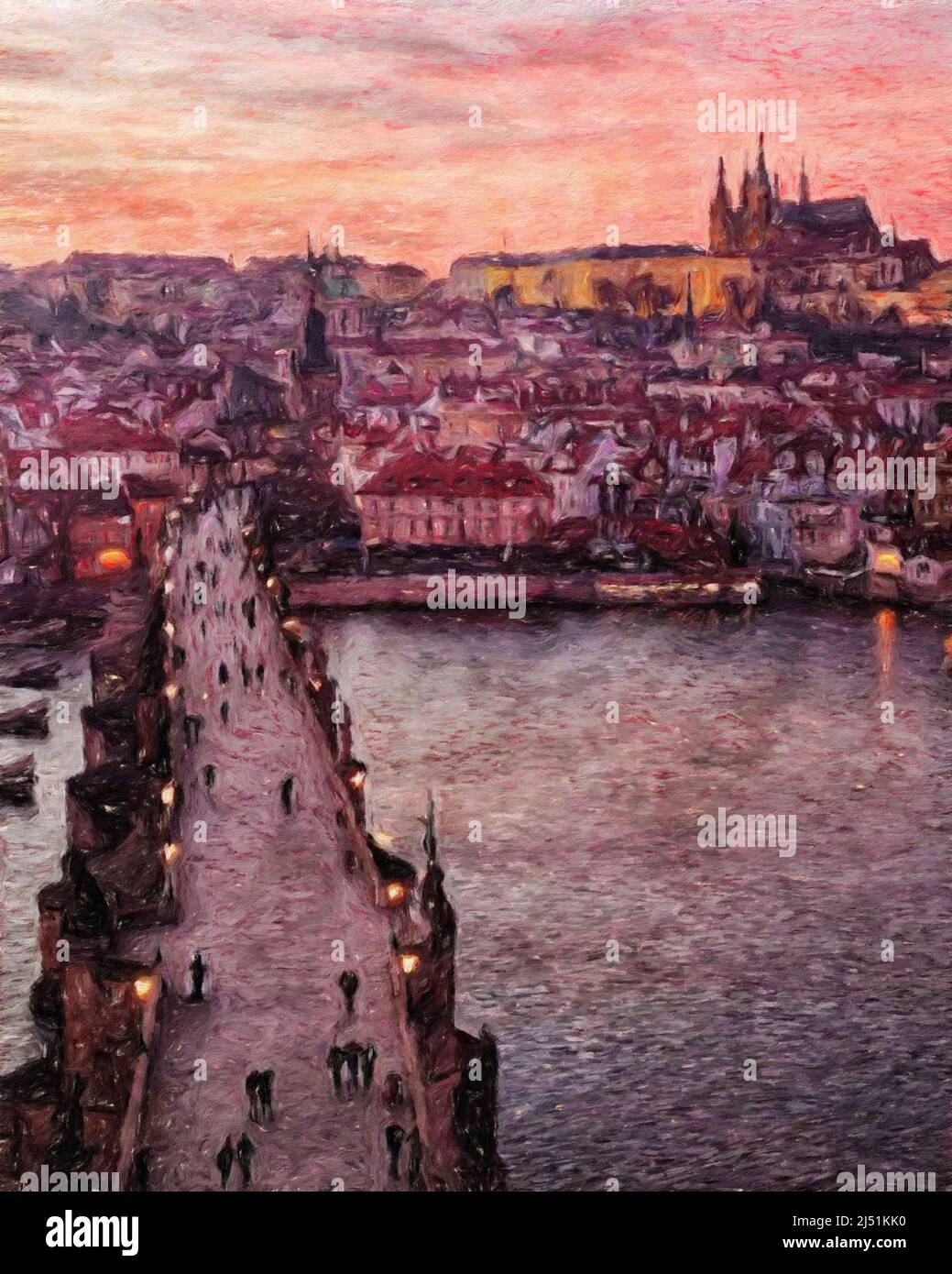 Real painting modern artistic artwork Prague Czechia drawing in oil ...