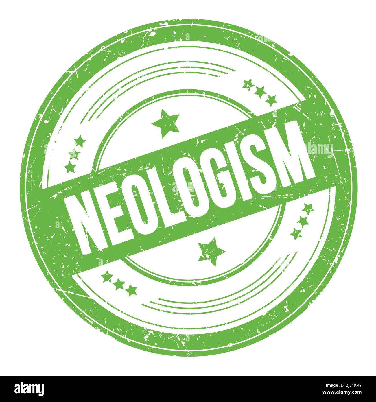 NEOLOGISM text on green round grungy texture stamp Stock Photo - Alamy