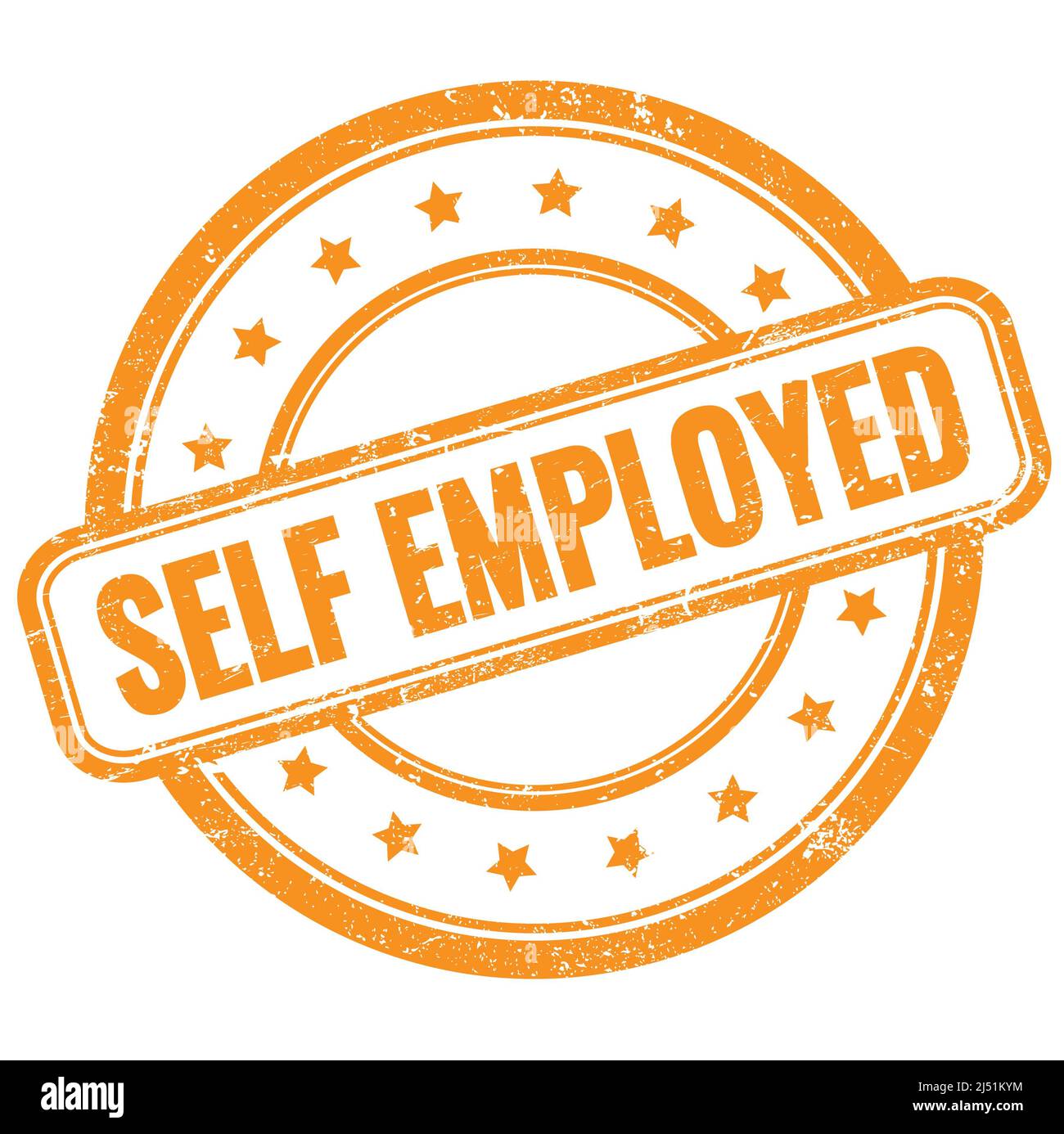 SELF EMPLOYED text on orange vintage grungy round rubber stamp Stock ...