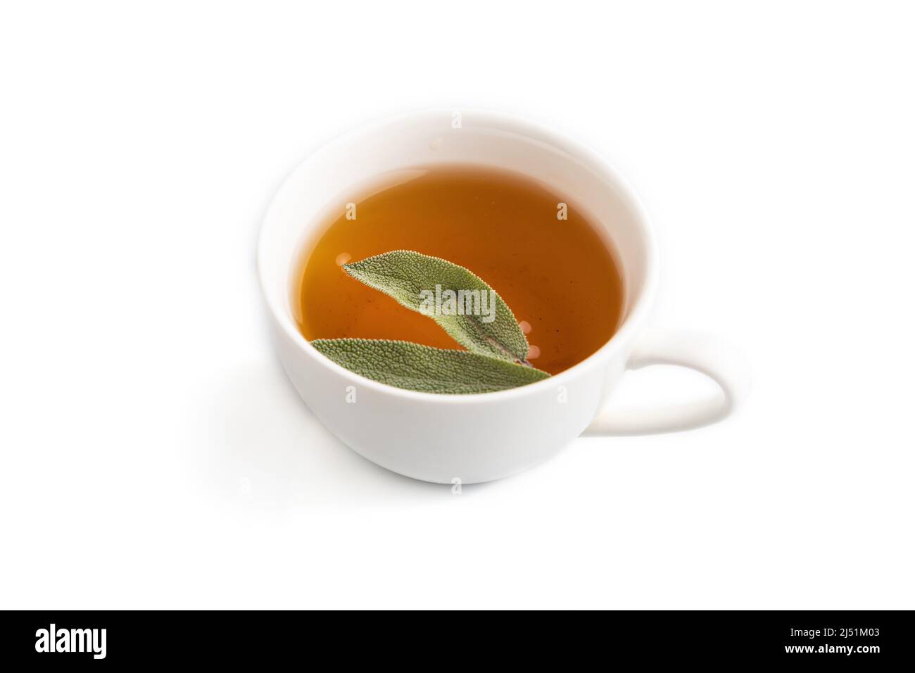 Cup of green herbal tea isolated on white background. Side view, close ...