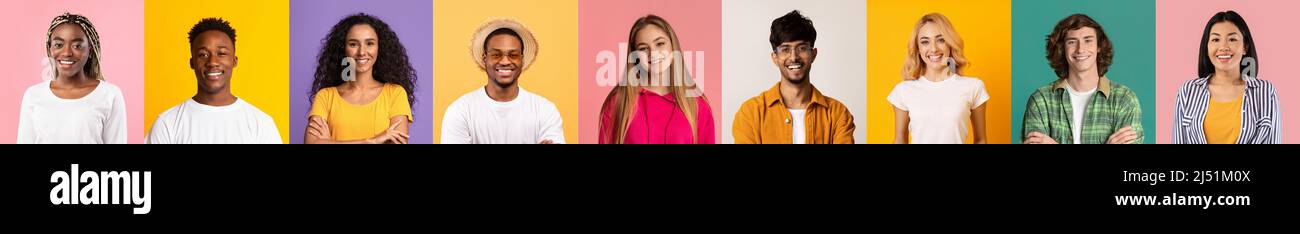 Happy Customers. Portraits Of Smiling Multiethnic People Posing Over ...