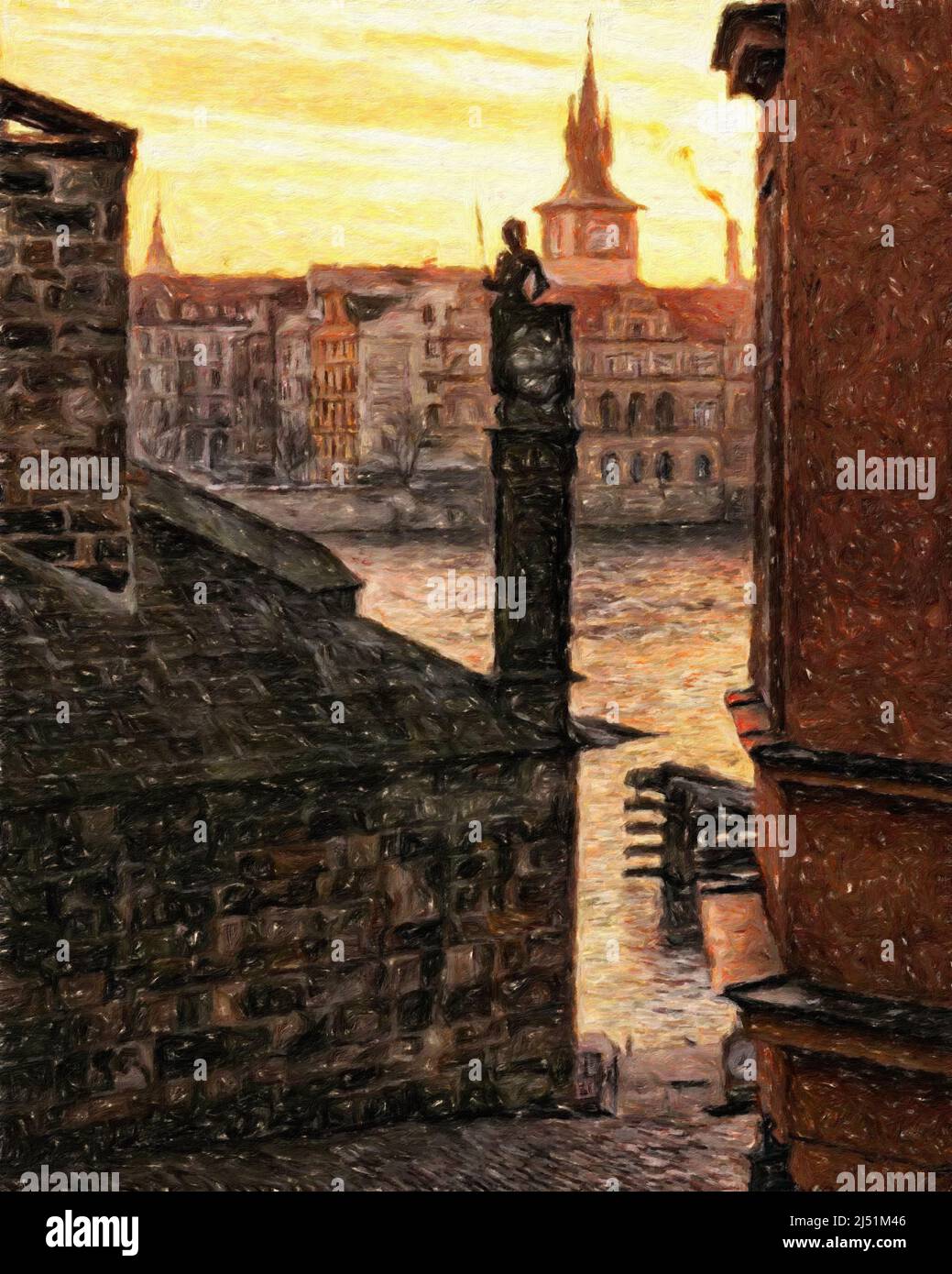 Real painting modern artistic artwork Prague Czechia drawing in oil ...