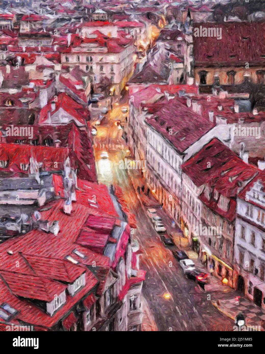 Real painting modern artistic artwork Prague Czechia drawing in oil ...