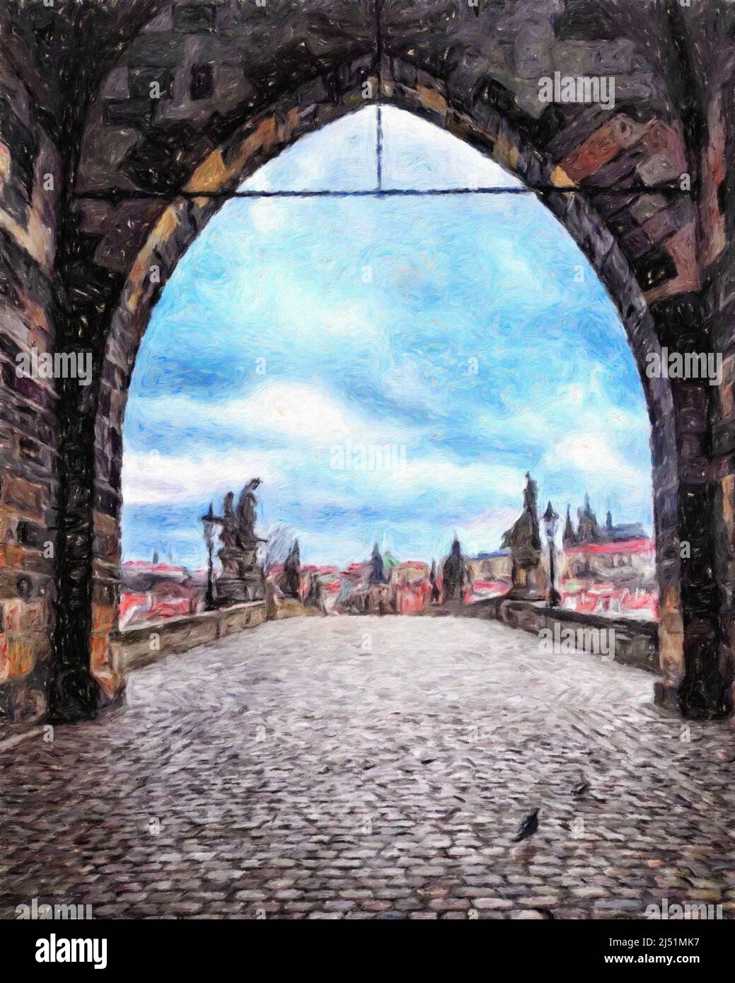 Real painting modern artistic artwork Prague Czechia drawing in oil ...