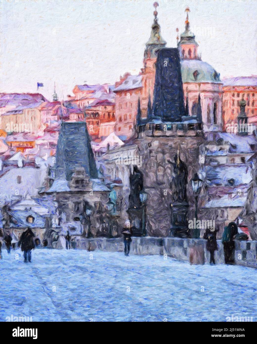 Real painting modern artistic artwork Prague Czechia drawing in oil ...