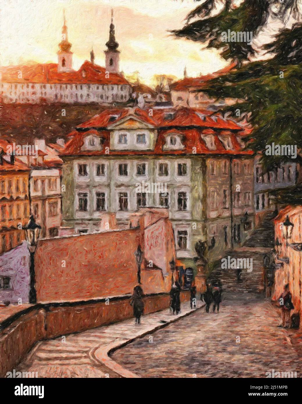 Real painting modern artistic artwork Prague Czechia drawing in oil ...