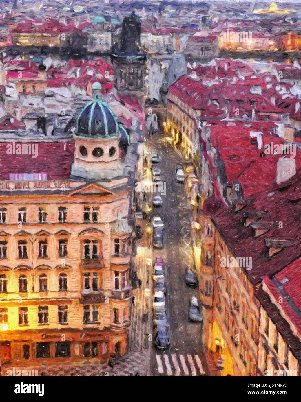 Real painting modern artistic artwork Prague Czechia drawing in oil ...