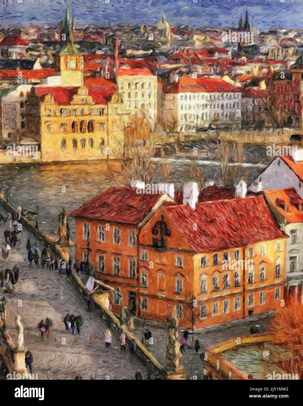 Real painting modern artistic artwork Prague Czechia drawing in oil ...