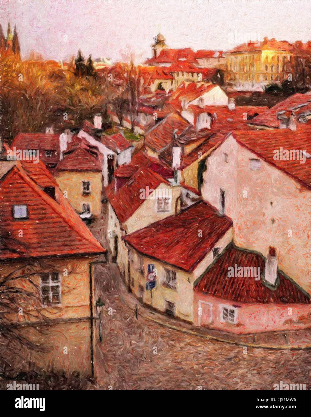 Real painting modern artistic artwork Prague Czechia drawing in oil ...