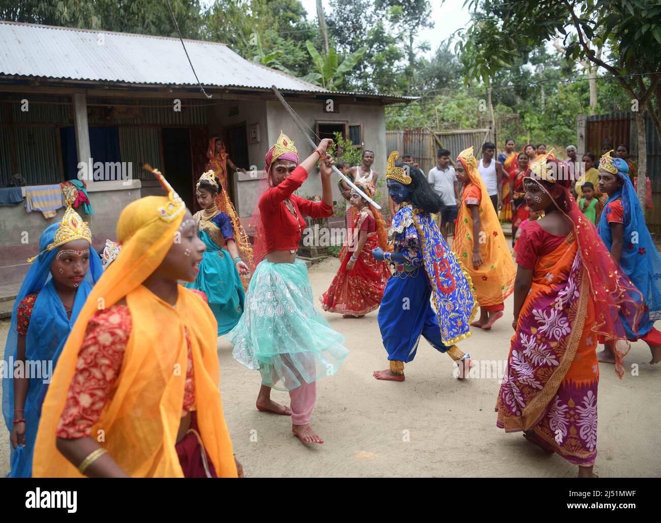 Folk artists performing at the rituals of Shiver Gajan, a traditional ...