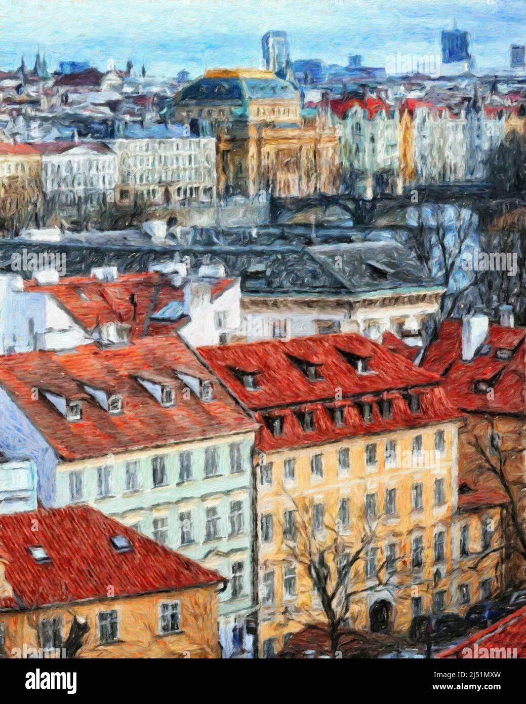 Real painting modern artistic artwork Prague Czechia drawing in oil ...