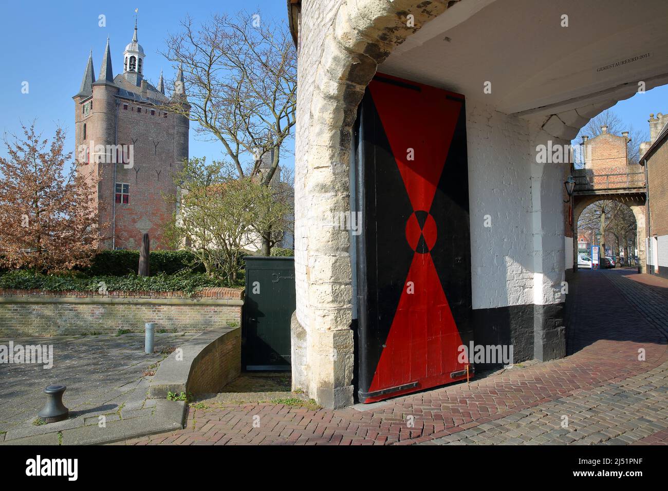 Noordhavenpoort, with the tower of Zuidhavenpoort, Zierikzee, Zeeland ...