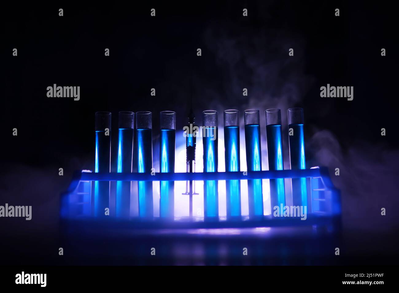 Test tube of glass overflows new liquid solution potassium blue ...