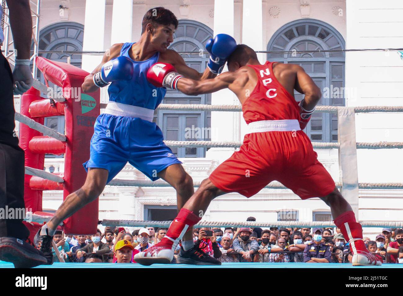 On April.19,2022 in Kathmandu, Nepal. Boxer's attacks eachother on a ...