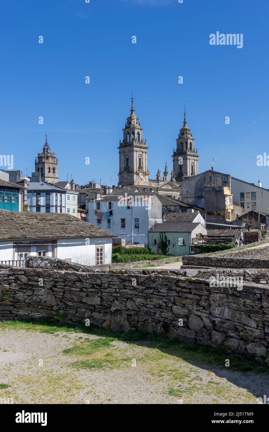 Lugo, Spain - 16 April, 2022: view of the Lugo cathedral and Roman city ...