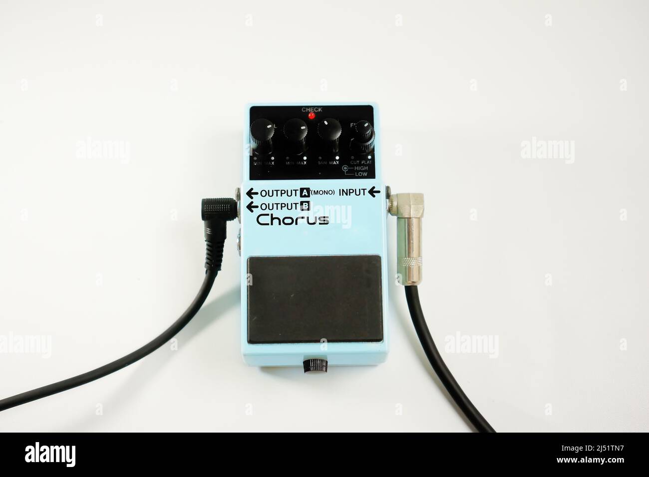pedal effect guitar with plugged cable on white background Stock Photo ...