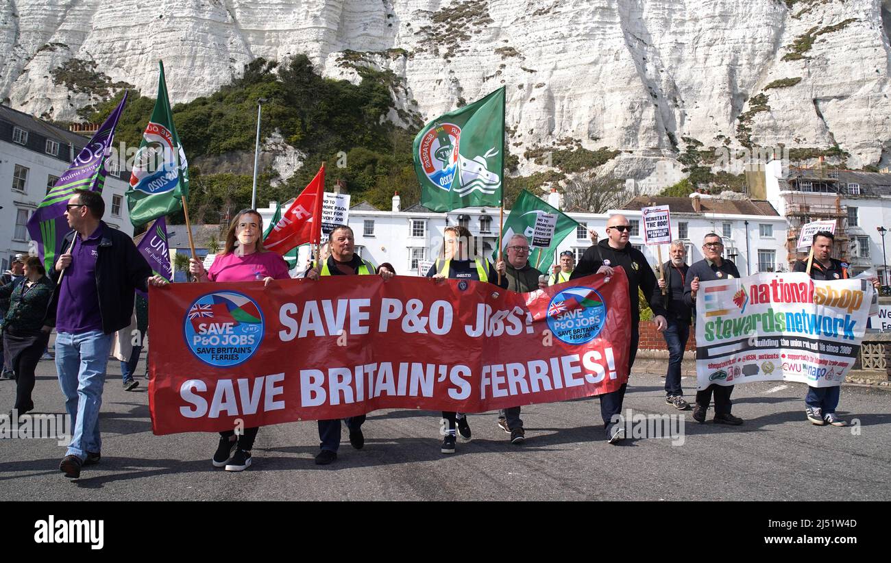 People protest in Dover, after P&O Ferries sacked 800 workers without ...