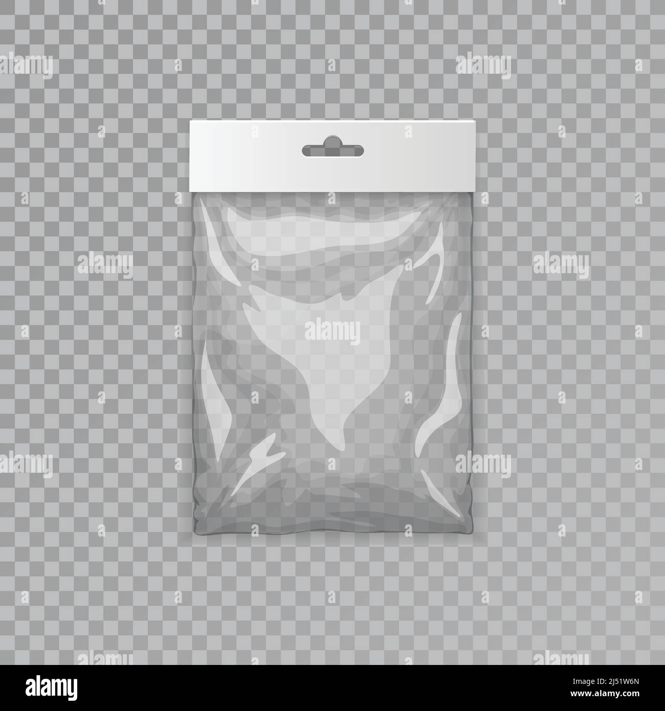 Plastic pocket bag with hang slot on transparent background. Sealed ...