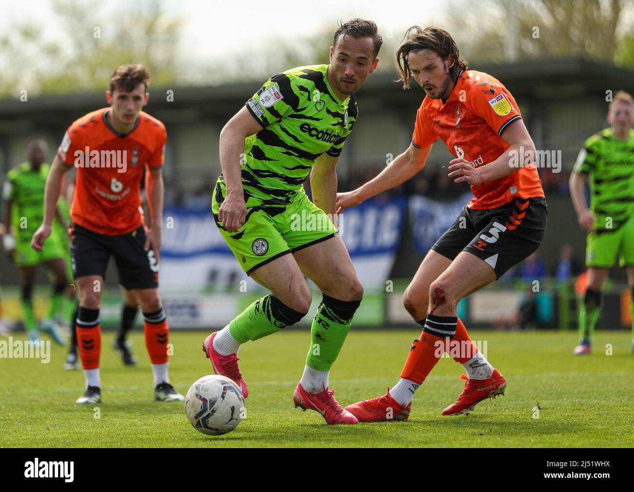 Forest Green Rovers Kane Wilson battles with Oldham Athletic’s Sam Hart ...