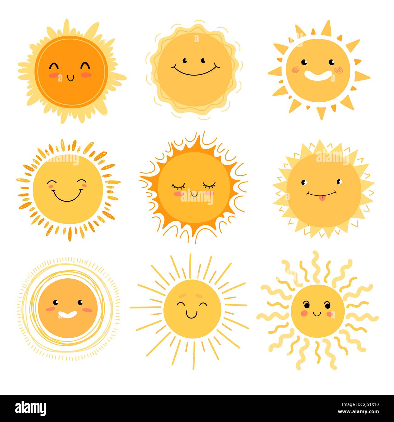 Sun. The various smiling faces of the sun. Emoticon, emoji Stock Vector ...
