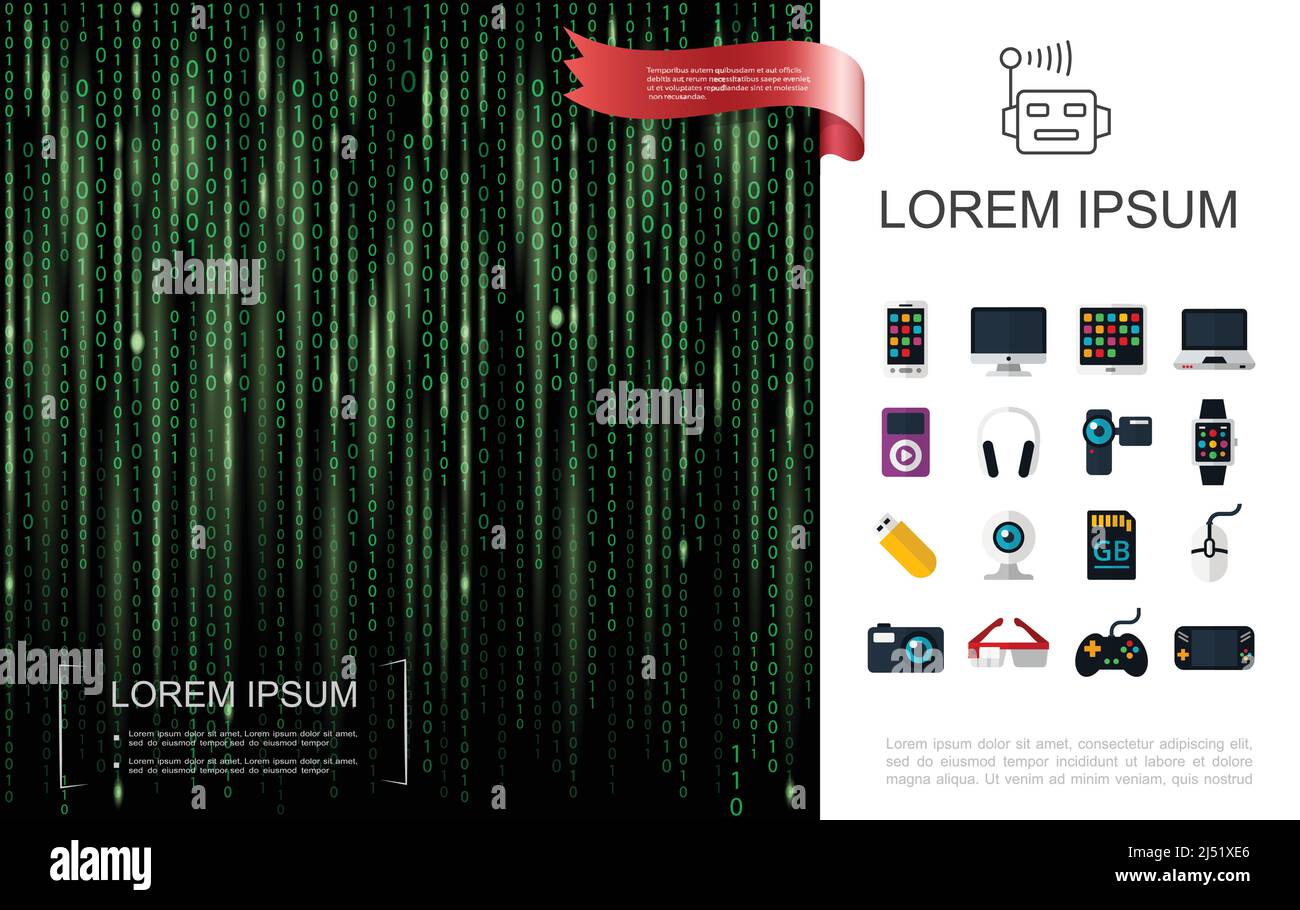 Realistic tech colorful template with green binary code background ...