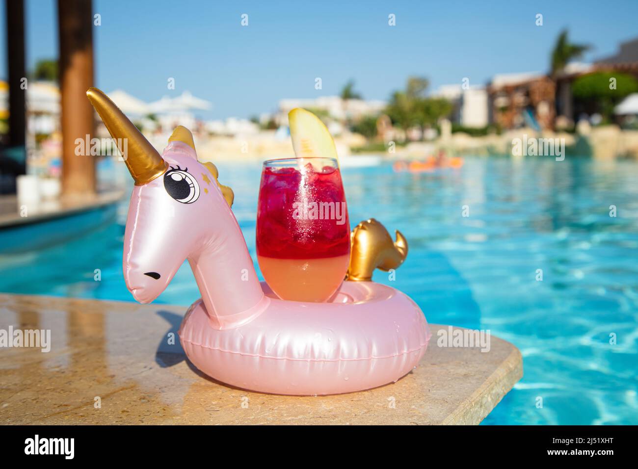 Unicorn inflatable drink holder with cocktail for design purpose Stock ...