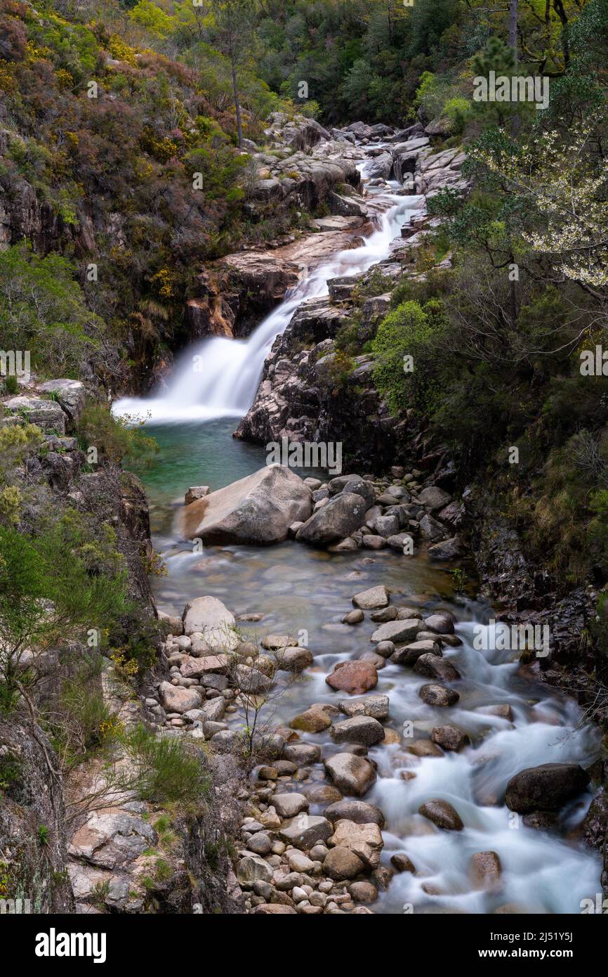 A view of the Cascata de Portela do Homem waterfall in the Peneda-Geres ...